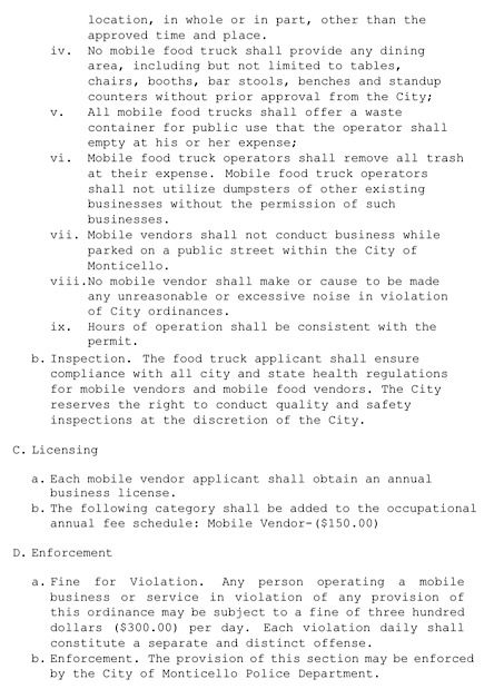 Food Truck Ordinance – Read It Here | Monticello Live