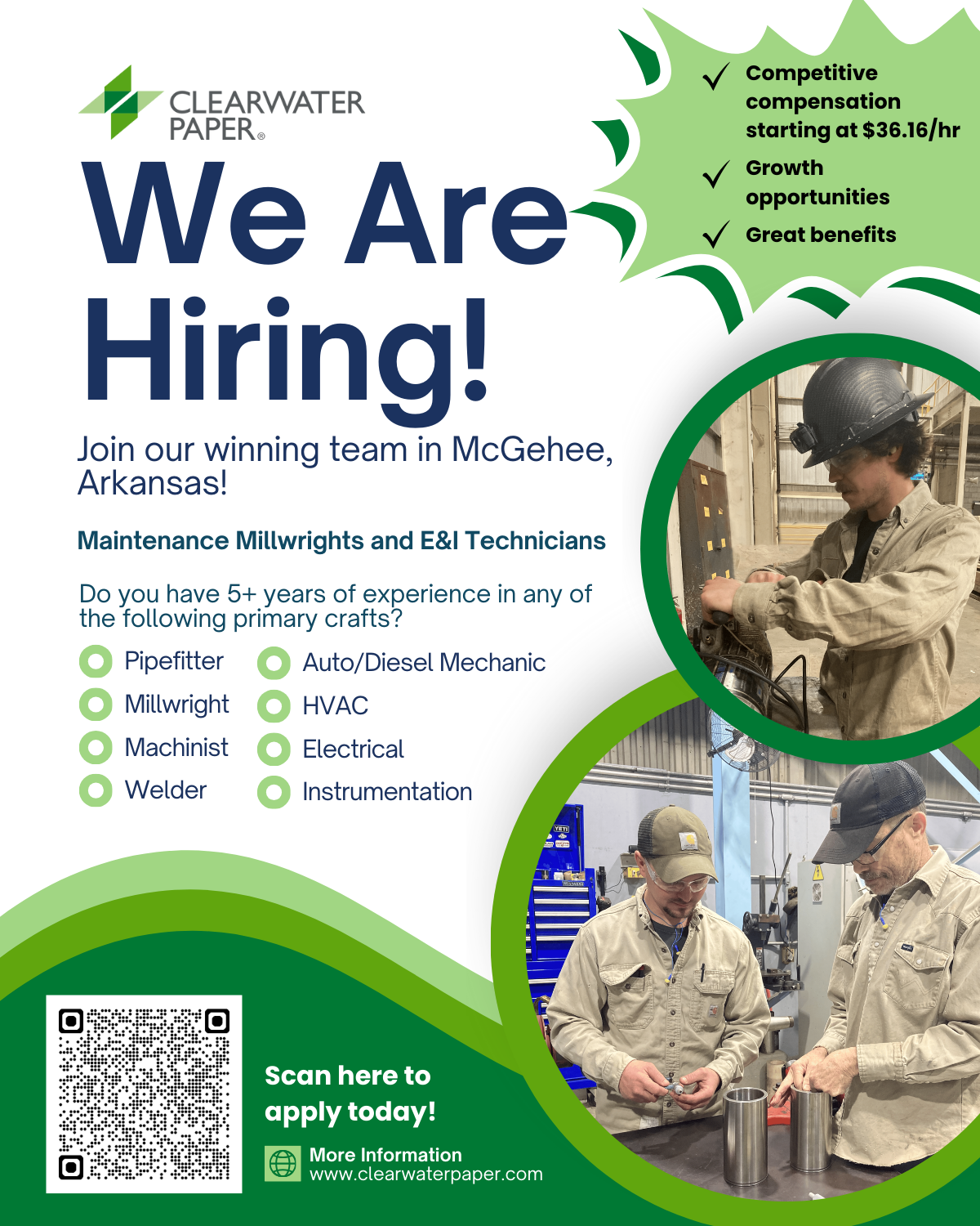 Clearwater Paper Hiring Maintenance Millwrights and E&I Technicians