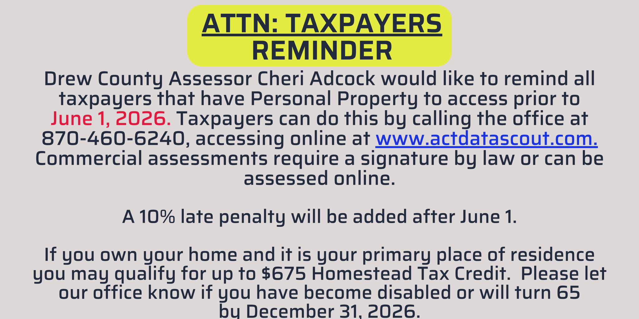 Posted in Business Center Ad | Comments Off on Attention Taxpayers ...